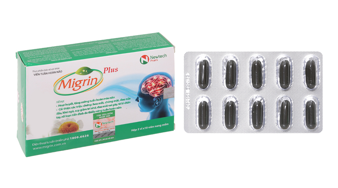 Thực phẩm bảo vệ sức khoẻ Viên tuần hoãn não Migrin Plus hộp 20 viên ...