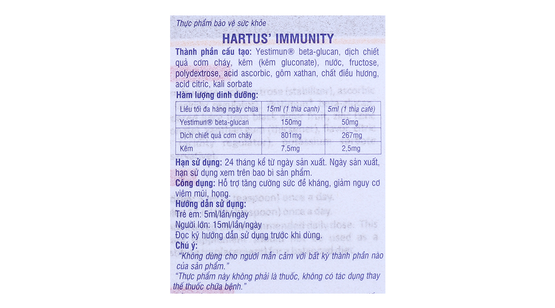 Hartus Immunity chai 150ml - 05/2026 | nhathuocankhang.com