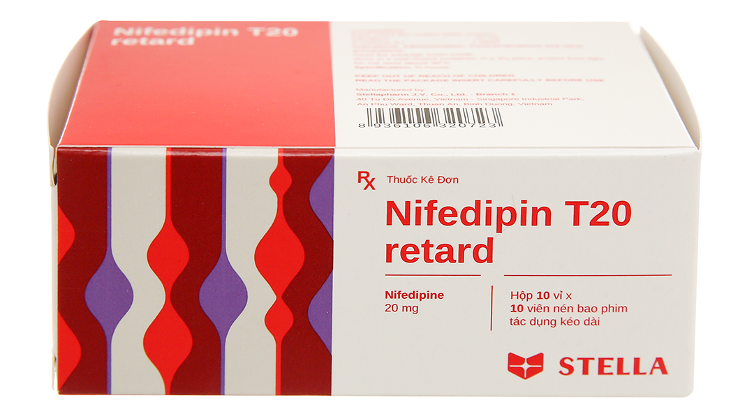Nifedipin T20 Retard Stella trị tăng huyết áp, đau thắt ngực (10 vỉ x ...