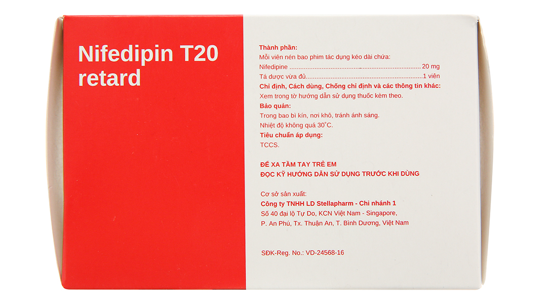 Nifedipin T20 Retard Stella trị tăng huyết áp, đau thắt ngực (10 vỉ x ...