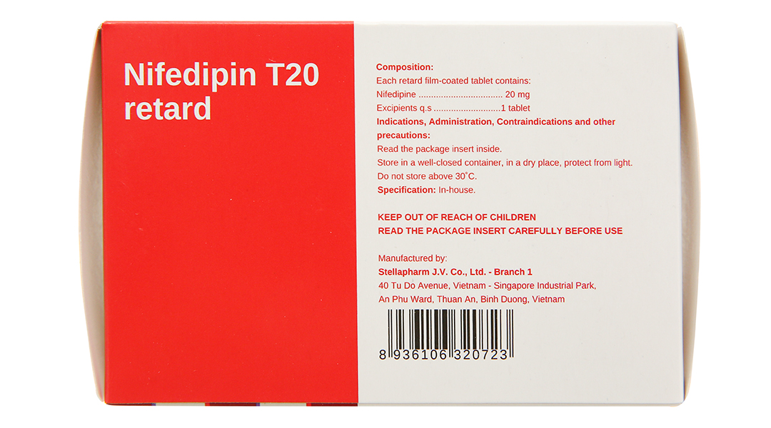 Nifedipin T20 Retard Stella trị tăng huyết áp, đau thắt ngực (10 vỉ x ...
