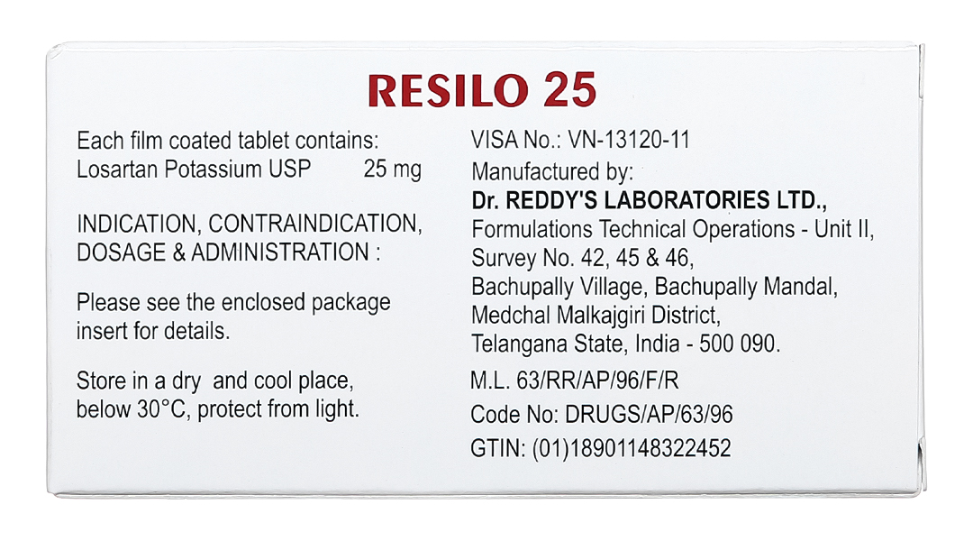Resilo 25 trị tăng huyết áp đơn trị liệu hoặc phối hợp (2 vỉ x 10 viên ...
