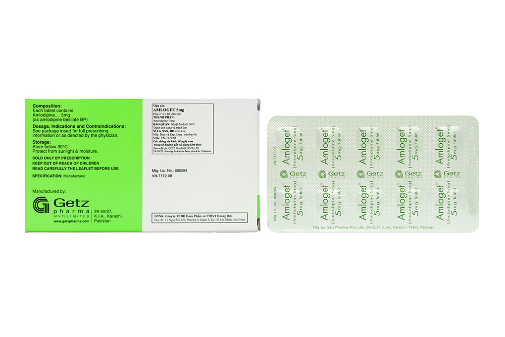 Amloget 5mg trị tăng huyết áp, đau thắt ngực (2 vỉ x 10 viên) - 12/2025 ...