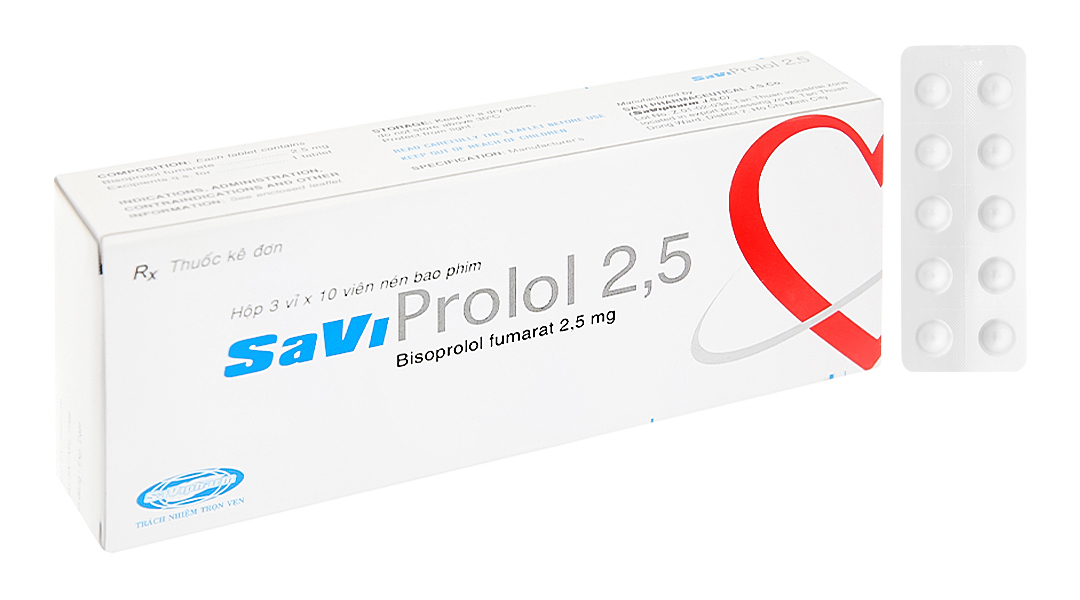 SaviProlol 2.5mg trị tăng huyết áp, đau thắt ngực (3 vỉ x 10 viên) - 01 ...