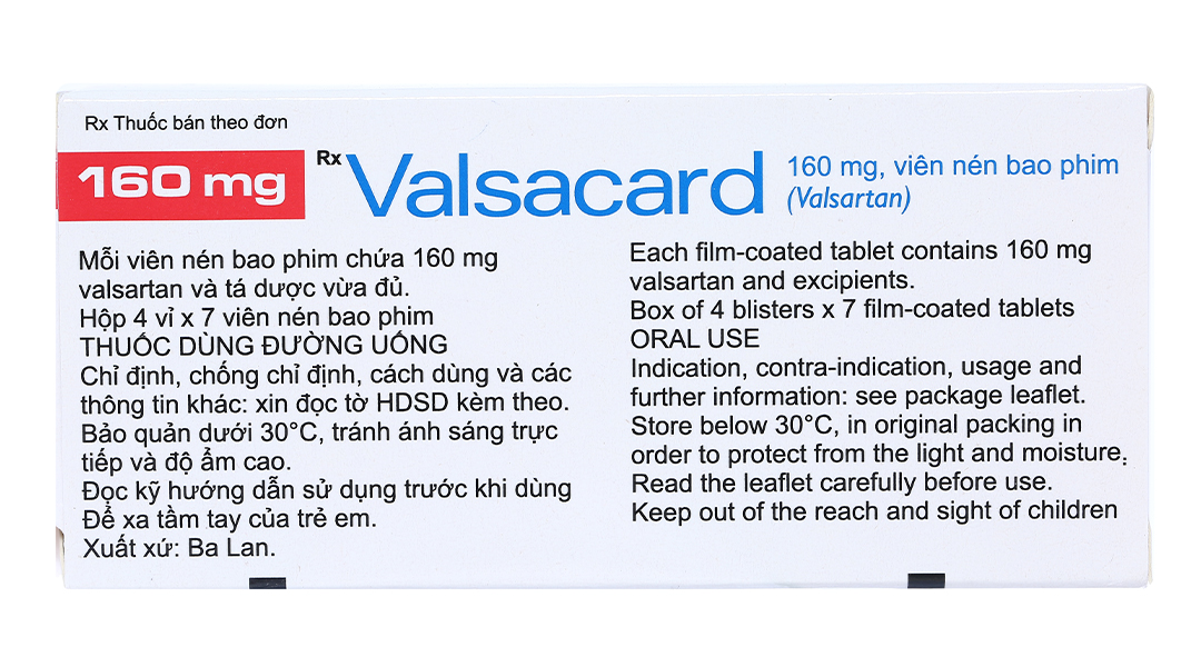 Valsacard 160mg trị tăng huyết áp, suy tim (4 vỉ x 7 viên) - 08/2025 ...
