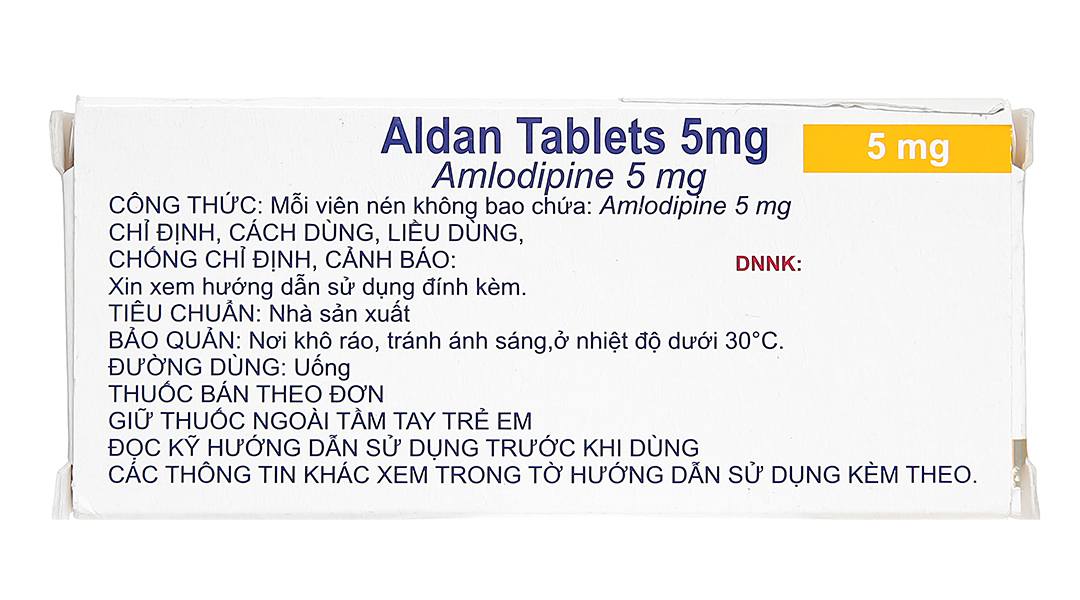 Aldan Tablets 5mg trị tăng huyết áp, dự phòng ở người đau thắt ngực (3 ...