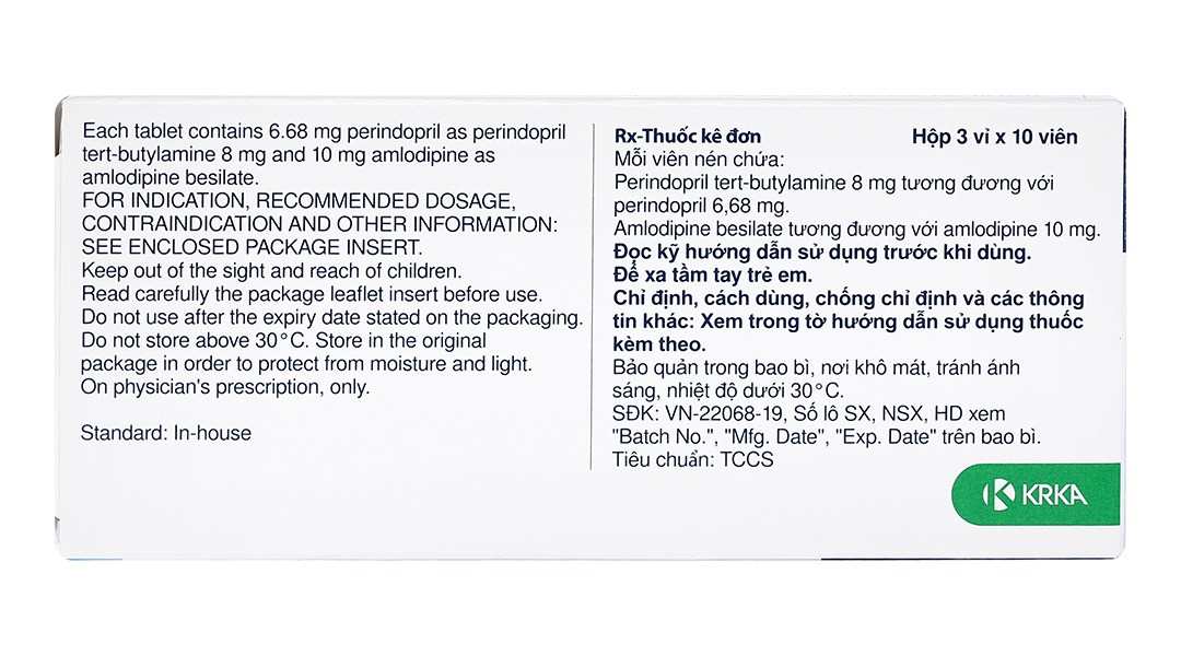 Amlessa 8mg/10mg Tablets trị tăng huyết áp, mạch vành (3 vỉ x 10 viên ...