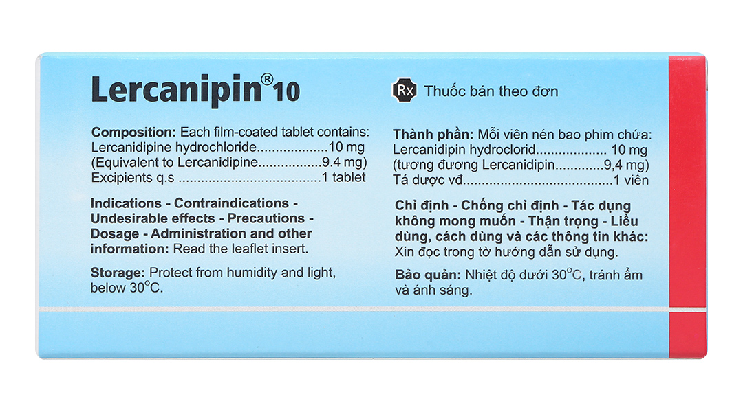 Lercanipin 10mg trị tăng huyết áp đơn liều hoặc phối hợp (3 vỉ x 10 ...