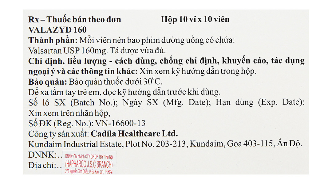 Valazyd 160 trị tăng huyết áp, suy tim (10 vỉ x 10 viên) - 08/2025 ...