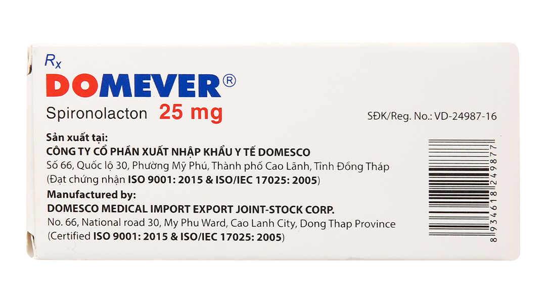 Domever 25mg trị suy tim sung huyết, xơ gan cổ trướng (2 vỉ x 10 viên) - 11/2025 ...