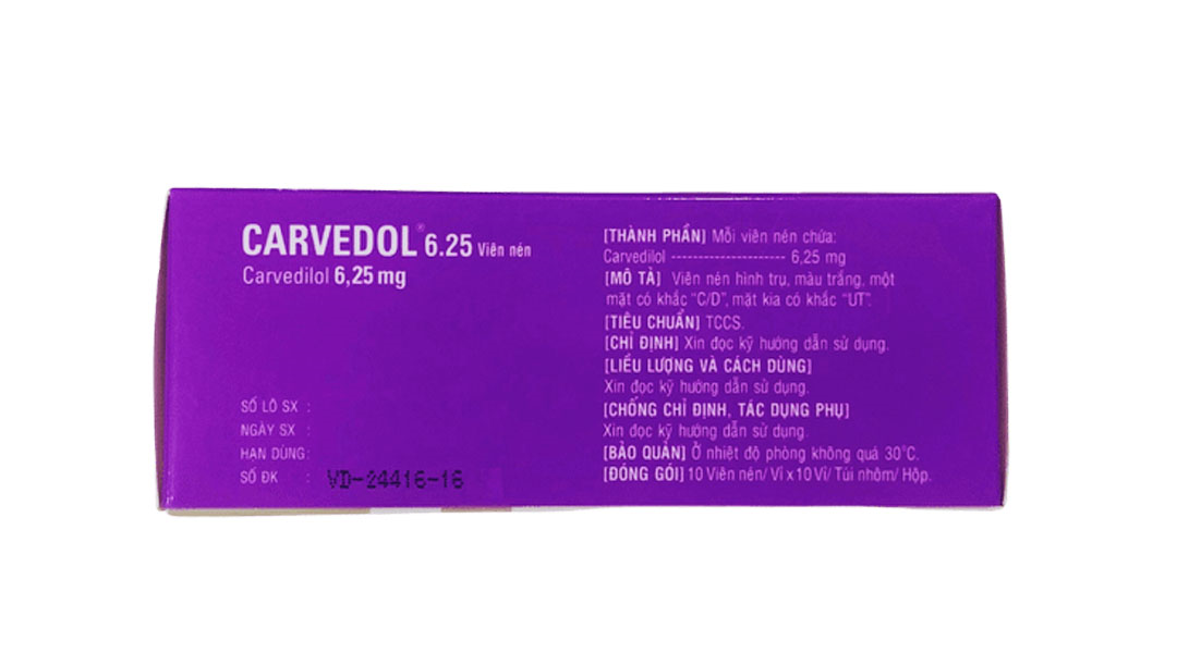 Carvedol 6.25 trị tăng huyết áp, đau thắt ngực (10 vỉ x 10 viên) - 03/ ...
