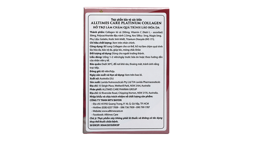 Alltimes Care Platinum Collagen hộp 60 viên - 06/2026 | nhathuocankhang.com