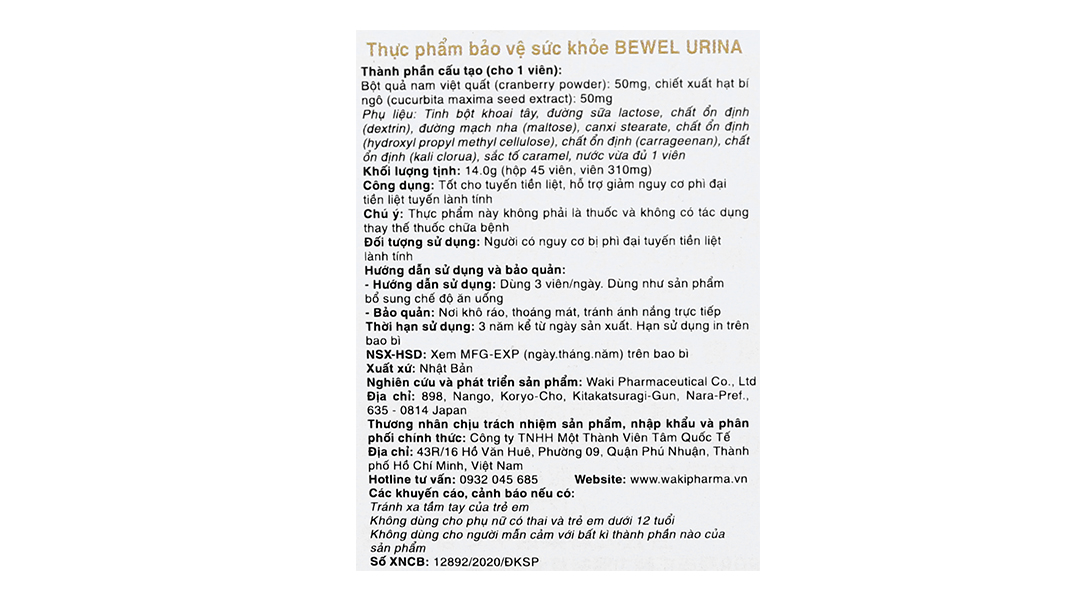 Bewel Urina hộp 45 viên - 10/2025 | nhathuocankhang.com