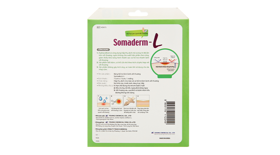 Miếng dán Somaderm-L hỗ trợ làm lành vết thương (7.5cm x 7.5cm) hộp 1 ...